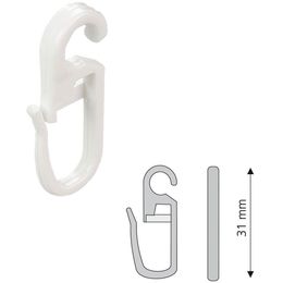 Faltenclip Liedeco, wei&szlig;, H:3,1cm, Kunststoff, Gardinenbefestigungen, Faltenlegehaken, f&uuml;r Gardinenringe