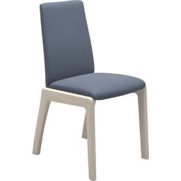 Polsterstuhl stressless "Laurel", blau (sparrow blau paloma, eiche gekalkt), B:57cm H:92cm T:59cm, Leder PALOMA: PALOMA ist ein durchgefärbtes Semianilin-Möbelleder mit natürlicher Narbung., Stühle, Low Back, Größe M, mit abgerundeten Beinen in Eiche gekalkt
