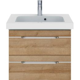 Badmöbel-Set SAPHIR "Balto Sprint, Waschplatz mit Mineralmarmor-Waschtisch, 64,4 cm breit", braun (riviera eiche quer nachbildung), B:64,4cm H:55,6cm T:46cm, Spanplatte, Kastenmöbel-Sets, Unterschrank mit Waschbecken inkl. Türdämpfer und 2 Schubladen