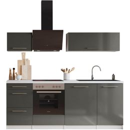 Küche respekta "Amanda", grau (küche: grau, front: grau, korpus: weiß, arbeitsplatte: weiß), B:220cm H:200cm T:60cm, Komplettküchen-Sets, Breite 220 cm, mit Soft-Close, exklusiver Konfiguration für OTTO