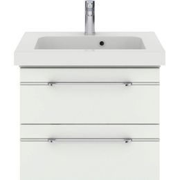 Badmöbel-Set SAPHIR "Balto Sprint, Waschplatz mit Mineralmarmor-Waschtisch, 64,4 cm breit", weiß (weiß hochglanz, weiß glanz), B:64,4cm H:55,6cm T:46cm, Spanplatte, Kastenmöbel-Sets, Unterschrank mit Waschbecken inkl. Türdämpfer und 2 Schubladen