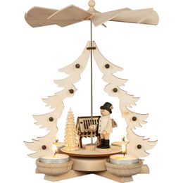 Weihnachtspyramide SAICO ORIGINAL "Tischpyramide, Waldarbeiter", natur, B:17cm H:25cm T:17cm, Holz teilmassiv, Sperrholz, Weihnachtspyramiden, für 4 Teelichte, HxØ: 25x17 cm