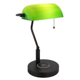 my home Tischleuchte "Daria", schwarz (schwarz,grün), 1, H: 36cm, 1 Stk., Leuchten, USB Ausgang, Wireless Ladefunktion, Bankerlampe