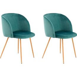 Polsterstuhl Kayoom "Stuhl Celina 110 2er-Set Grau,samtweicher Bezug in moderner Farbgebung", grün, B:54cm H:84cm T:56cm, Sitz: Stoff 100% Polyester / Gestell: Stahl in Holzoptik, Stühle, samtweicher Bezug, bequem, zeitlos, Hingucker in jedem Wohnbereich