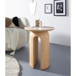Beistelltisch HOMSY BY ANA JOHNSON "Laysy", beige (naturfarben), B:45cm H:55cm T:45cm, Tische, Holzdesign aus Esche, U-Form, Keramik Tischplatte, Breite 45 cm