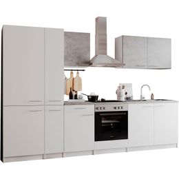 Küchenzeile respekta "Malia", weiß (küche: weiß, front: weiß, beton optik, korpus: weiß, arbeitsplatte: beton optik), B:300cm H:200cm T:60cm, Komplettküchen-Sets, Breite 300 cm, mit Soft-Close, in exklusiver Konfiguration für OTTO