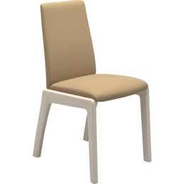 Polsterstuhl stressless "Laurel", beige (sand paloma, eiche gekalkt), B:57cm H:92cm T:59cm, Leder PALOMA: PALOMA ist ein durchgefärbtes Semianilin-Möbelleder mit natürlicher Narbung., Stühle, Low Back, Größe M, mit abgerundeten Beinen in Eiche gekalkt