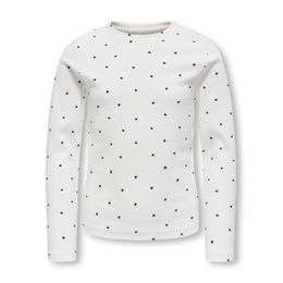 Langarmshirt KIDS Only "KOGTRINNY LIFE AOP L/S O-NECK TOP JRS", M&auml;dchen, Gr. 134/140, cloud dancer print:heart, schwarz, Jersey, Obermaterial: 95% Baumwolle, 5% Elasthan, bedruckt, figurbetont normal, Rundhals, Shirts Langarmshirt