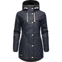 Regenmantel Navahoo "Rainy Forest", Damen, Gr. L (40), blau (navy), Obermaterial: 70% Polyester, 30% Polyurethan, Innenfutter: 100% Polyester, Ärmelfutter: 100% Polyester, Wattierung: 100% Polyester, figurumspielend ca. Mitte Oberschenkel, hoch geschlossener Ausschnitt, Ärmel ohne Ärmelschlitz normaler Saum, Mäntel, modischer Damen Outdoor Regenparka