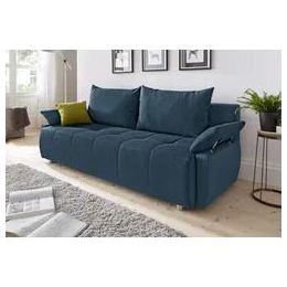 Schlafsofa Collection AB "Funtastic, B: 212 cm, Liegel. 145x187 cm", blau, B:212cm H:84cm T:96cm, Zierkissen: 100% Polyester;Struktur (100% Polyester);Kunstleder SOFTLUX;Microfaser PRIMABELLE (100% Polyester), Sofas, Schlafsofa, Bettfunktion, Bettkasten, Armteilverstellung & 1 Zierkissen, Federkern