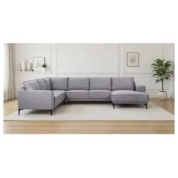 Wohnlandschaft Places of Style "XXL Sofa Oland, Struktur, Flachgewebe, Luxus-Microfaser, Boucle", grau, B:342cm H:85cm T:260cm, 100% Polyester, Sofas, U-Form, 342 cm, Wellenunterfederung, Skandi-Design, Metallfüße