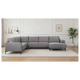 Wohnlandschaft Places of Style "XXL Sofa Oland, Struktur, Flachgewebe, Luxus-Microfaser, Boucle", braun (hellbraun), B:342cm H:85cm T:260cm, 100% Polyester, Sofas, U-Form, 342 cm, Wellenunterfederung, Skandi-Design, Metallfüße