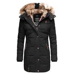Wintermantel Marikoo "Lieblings Jacke", Damen, Gr. XXL (44), schwarz, Oberstoff: 100% Polyester, Futter: 100% Polyester, Wattierung: 100% Polyester, Ärmelfutter: 100% Polyester, Kunstpelz: 90% Polyacryl, 10% Polyester, tailliert Po-bedeckend, Ärmel ohne Ärmelschlitz Rippstrickbündchen, Mäntel, stylischer Winter Steppmantel m. Kunstpelz-Kapuze