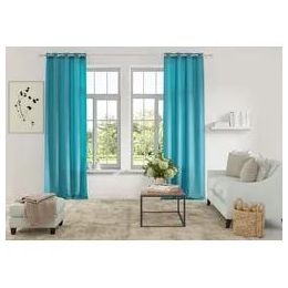 Vorhang my home "Parry" Gr. 4, blau (aquablau), B:140cm H:245cm, Polyester, Recyceltes Material, Gardinen, 2-er Set, blickdicht, monochrom, basic
