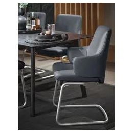 Polsterstuhl stressless "Laurel", blau (atlantic blau batick, chrom glänzend), B:58cm H:92cm T:60cm, Leder BATICK: BATICK ist ein leicht korrigiertes, durchgefärbtes und genarbtes Möbelleder, bei dem die meisten Unebenheiten und Spuren in der Regel entfernt wurden., Stühle, Low Back mit Armlehne, Größe L, mit Beinen aus Stahl in Chrom glänzend