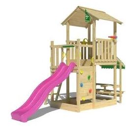 Spielturm Jungle Gym "Keep", pink (fuchsia), Spieltürme, KinderB:419cm H:307cm T:181cm, Holzwerkstoff, Spielanlage mit Mini Market und Rutsche mit Wasseranschluss, B:419cm H:307cm T:181cm