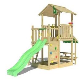 Spielturm Jungle Gym "Keep", grün (hellgrün), Spieltürme, KinderB:419cm H:307cm T:181cm, Holzwerkstoff, Spielanlage mit Mini Market und Rutsche mit Wasseranschluss, B:419cm H:307cm T:181cm