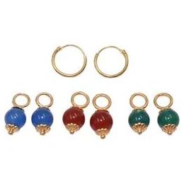 Paar Creolen Firetti "Multipack Schmuck Geschenk Gold 585 Ohrschmuck Ohrringe", bunt (gelbgoldfarben, blau, rot, gr&uuml;n, blau, rot, gr&uuml;n), Ohrringe, Damen, 16mm, Gelbgold 585, Made in Germany - mit Achat - Einh&auml;nger abnehmbar