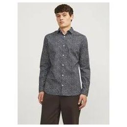 Jack & Jones Langarmhemd JACK & JONES "JPRBLABLACKPOOL STRETCH LS SHIRT SN", Herren, Gr. M, N-Gr, blau (night sky fit:slim fit), Web, Obermaterial: 96% Baumwolle, 4% Elasthan, gemustert, slim fit, Hemden