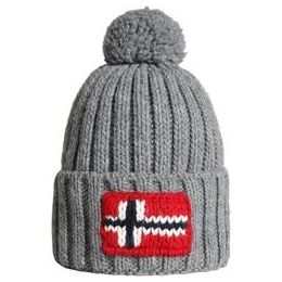 Beanie Napapijri "SEMIURY", Damen, grau (grau meliert), Rippstrick, Materialmix, M&uuml;tzen Beanie, mit Bommel