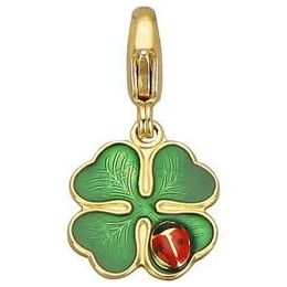 Charm-Einh&auml;nger Firetti "Schmuck Geschenk Gold 375 Anh&auml;nger Charms Kleeblatt Marienk&auml;fer", bunt (gelbgoldfarben, gr&uuml;n, rot, schwarz), Charms, Damen, Gelbgold 375, mit Lack