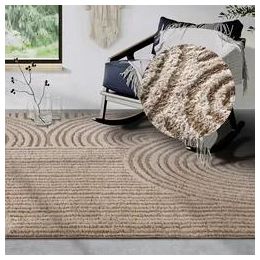 Designteppich ELLE DECORATION "Chappe", beige, B:160cm H:18mm L:235cm, Polyester, Teppiche, Shaggy, L&auml;ufer, flauschig, weich, Langflor, modern, Hoch Tief Effekt