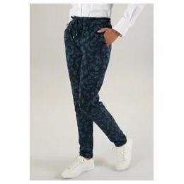 Schlupfhose Aniston SELECTED, Damen, Gr. 36, N-Gr, bunt (dunkelblau, petrol), Jersey, Obermaterial: 67% Polyester, 29% Viskose, 4% Elasthan, Jacquardmuster, figurumspielend knöchellang, Hosen, mit praktischen Eingrifftaschen
