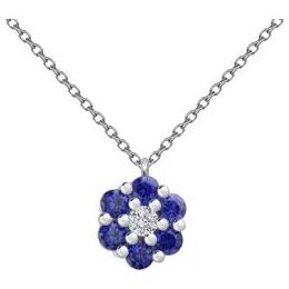 Kette mit Anh&auml;nger Firetti "Schmuck Geschenk Silber 925 Halsschmuck Ankerkette Anh&auml;nger Blume", blau (silberfarben, blau, kristallwei&szlig;), Halsketten, Damen, Silber 925 (Sterlingsilber), L: 43 B: 1,1mm, Made in Germany - mit Zirkonia (synth.), B:1,1mm