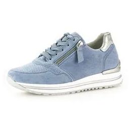 Keilsneaker Gabor "TURIN", Damen, Gr. 44, blau, Ziegenveloursleder, Schuhe Sneaker, mit Lochmuster, Weite H, Freizeitschuh, Halbschuh, Schnürschuh