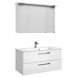 Badmöbel-Set SAPHIR "Trentino 2-tlg Mineralmarmor-Waschtisch, Spiegelschrank mit LED-Profil", weiß (weiß hochglanz), Kastenmöbel-Sets, Badmöbel-Set 107cm breit, inkl. Türdämpfer, 3 Türen, 2 Auszügen