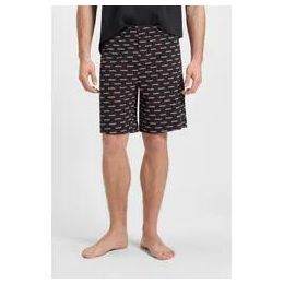 Pyjamashorts Hugo UNDERWEAR "SPLIT LOGO", Herren, Gr. XL, N-Gr, schwarz (schwarz 001), Web, Obermaterial: 100% Baumwolle, lang, Hosen, zweifarbige Logo's allover, elasticher Bund