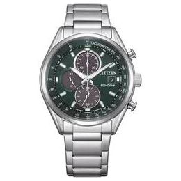 Chronograph Citizen, silber (silberfarben, dunkelgrün), Armbanduhren, Herren, Armbanduhr, Herrenuhr, Solar, Stoppfunktion, Edelstahlarmband