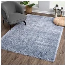 Hochflor-Teppich Sanat "Porto", blau, B:80cm H:45mm L:200cm, Kunstfaser, Teppiche, Wohnzimmer, Langflor, Shaggy, auch als L&auml;ufer