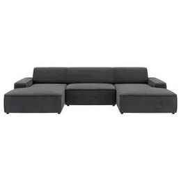 Wohnlandschaft Trendmanufaktur "Graz, wahlweise mit Sitzvorschub und Bettkasten, U-Form, Breite 329 cm", grau (dunkelgrau), B:329cm H:73cm T:162cm, 92% Polyester, 8% Polyamid, Sofas, in Cord-, haustierfreundlichem LEO Struktur- oder LUMOS-3D-Bezug