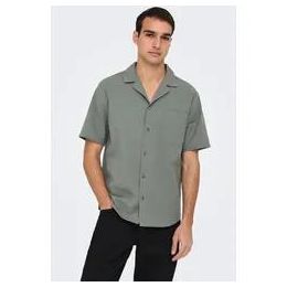 Only & Sons Kurzarmhemd ONLY & SONS "ONSEYE RESORT SEERS 0009 SHIRT NOOS", Herren, Gr. M, N-Gr, grau (castor gray), Web, Obermaterial: 100% Baumwolle, unifarben, relaxed fit normal, Hemden