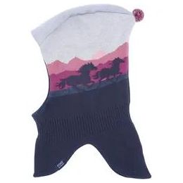 Schlupfmütze MaxiMo, Baby, Gr. 55, blau (midnight), Strick, Baumwolle, mehrfarbig, Mützen, Baumwolle, gestrickt, gefüttert, mit Bommel