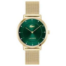 Quarzuhr Lacoste "CROCORIGIN", goldfarben, grün, Armbanduhren, Damen, Armbanduhr, Damenuhr, Edelstahlarmband, analog, Glassteine