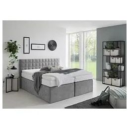 Boxspringbett "Dublin, wahlweise mit Topper in verschiedenen Härtegraden erhältlich", grau, B:195cm L:210cm, Westfalia Schlafkomfort, Komplettbetten, mit schöner Kopfteilversteppung