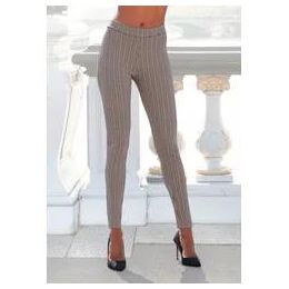 Leggings Lascana, Damen, Gr. 44/46, N-Gr, schwarz (schwarz beige weiß gemustert), Obermaterial: 85% Polyester, 12% Viskose, 3% Elasthan, figurbetont knöchellang, Hosen, mit eingestricktem allover Design