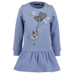 Sweatkleid Blue Seven, Mädchen, Gr. 116, N-Gr, blau, angeraute Sweatware, Obermaterial: 100% Baumwolle, bedruckt, unifarben, regular fit knieumspielend, Rundhals, Rippbündchen, Kleider, mit hochwertigem Frontmotiv mit Tüll-Applikation