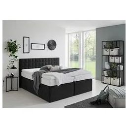 Boxspringbett "Dublin, wahlweise mit Topper in verschiedenen Härtegraden erhältlich", schwarz, B:215cm L:210cm, Westfalia Schlafkomfort, Komplettbetten, mit schöner Kopfteilversteppung