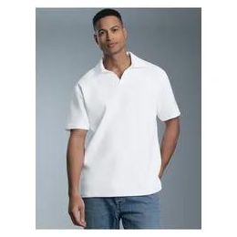 Poloshirt TRIGEMA "TRIGEMA Oversized Poloshirt ohne Knopfleiste in Waffeloptik", Herren, Gr. L, weiß, 100% Baumwolle, Basic, Shirts