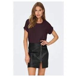 T-Shirt Only "ONLMOSTER – Kurzarmshirt mit Aufschlag und klassischem Look", Damen, Gr. XL, rot (winetasting), Jersey, Obermaterial: 75% Viskose, 20% Polyester, 5% Elasthan, unifarben, regular fit normal, Rundhals, mit Aufschlag, Shirts, unifarben, casual, regular fit, Viskosemischung, Rundhals