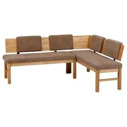 Eckbank MASSIVLINE & MORE "Lorenzo, Esszimmerbank, Küchenbank, Polstereckbank", braun (braun, braun), B:155cm H:85cm, Massivholz, Polyester, Sitzbänke, nicht umstellbar aber seitenverkehrt lieferbar