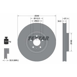 TEXTAR Bremsscheibe PRO+ innenbelüftet 349mm für SKODA VW SEAT AUDI (FAW) 80A615301D 4M0615301AB 80A615301G 92289305