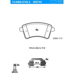 ATE Bremsbelagsatz, Scheibenbremse vorne rechts links mit Zubehör für RENAULT MERCEDES-BENZ 4154300022 4154210610 A4154210310 13.0460-2742.2
