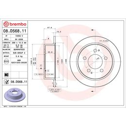 Brembo Bremsscheibe COATED DISC LINE 08.D568.11 hinten rechts links voll 299mm f&uuml;r SSANGYONG 4840109001 4840109000 4840109002
