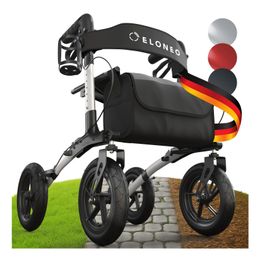 ELONEO Rollator faltbar und leicht mit Sitz, Outdoor Rollator mit Luftbereifung, h&ouml;henverstellbar aus Aluminium Silber