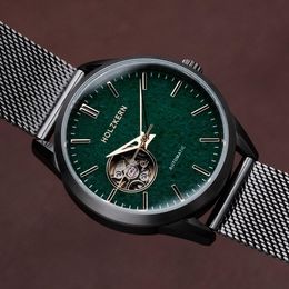 Holzkern; Holzuhr Inverno (Aventurin/Grau), Herren, Naturholz