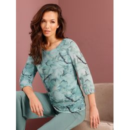 CREATION L PREMIUM Wit Damen 3/4-Arm-Shirt mit goldfarbenem Folienprint, kalkmint-bedruckt, Gr&ouml;&szlig;e 40